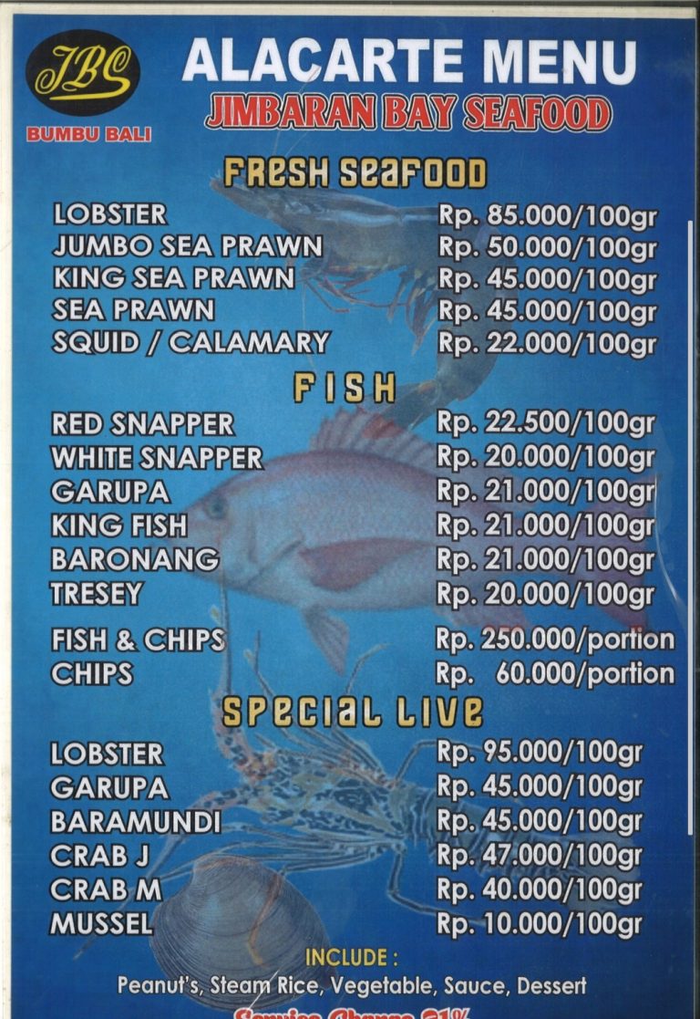 menu jimbaran bay seafood